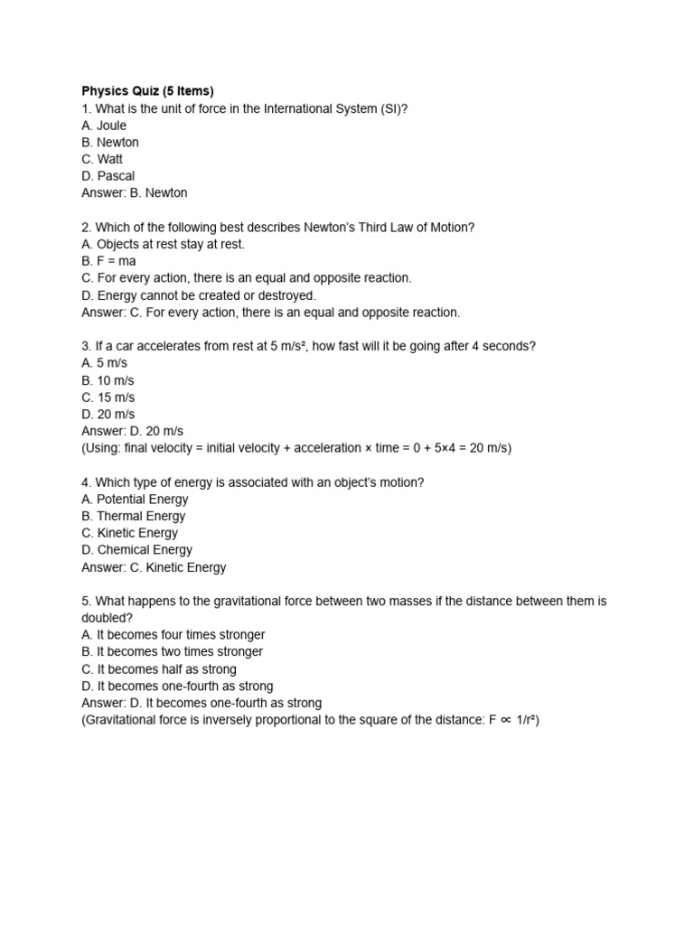 Physics Quiz: Test Your Knowledge | PDF