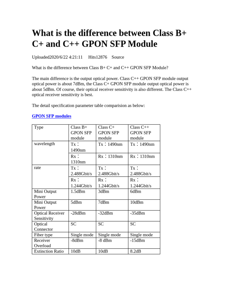 GPON SFP-Modules Difference | PDF