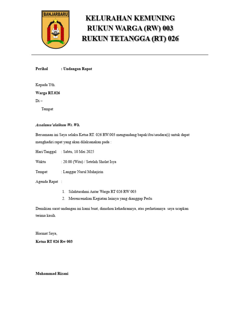 Undangan RT 026 | PDF