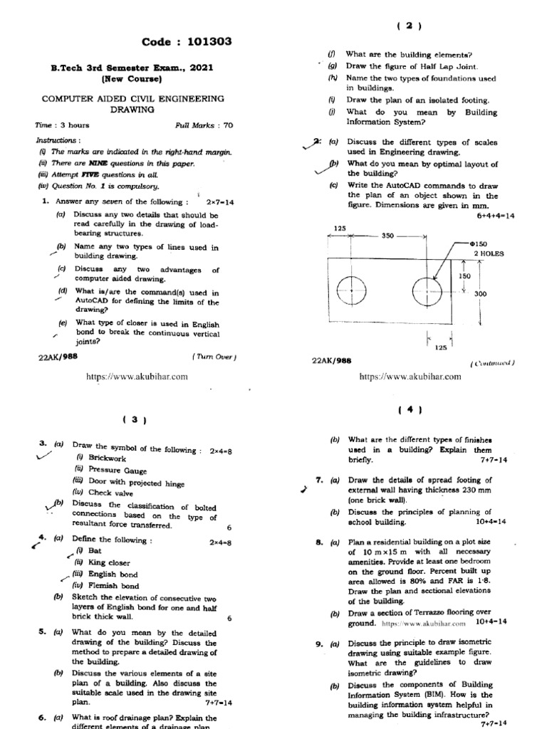 Btech Ce 3 Sem Computer Aided Civil Engineering Drawing 101303 2021 | PDF
