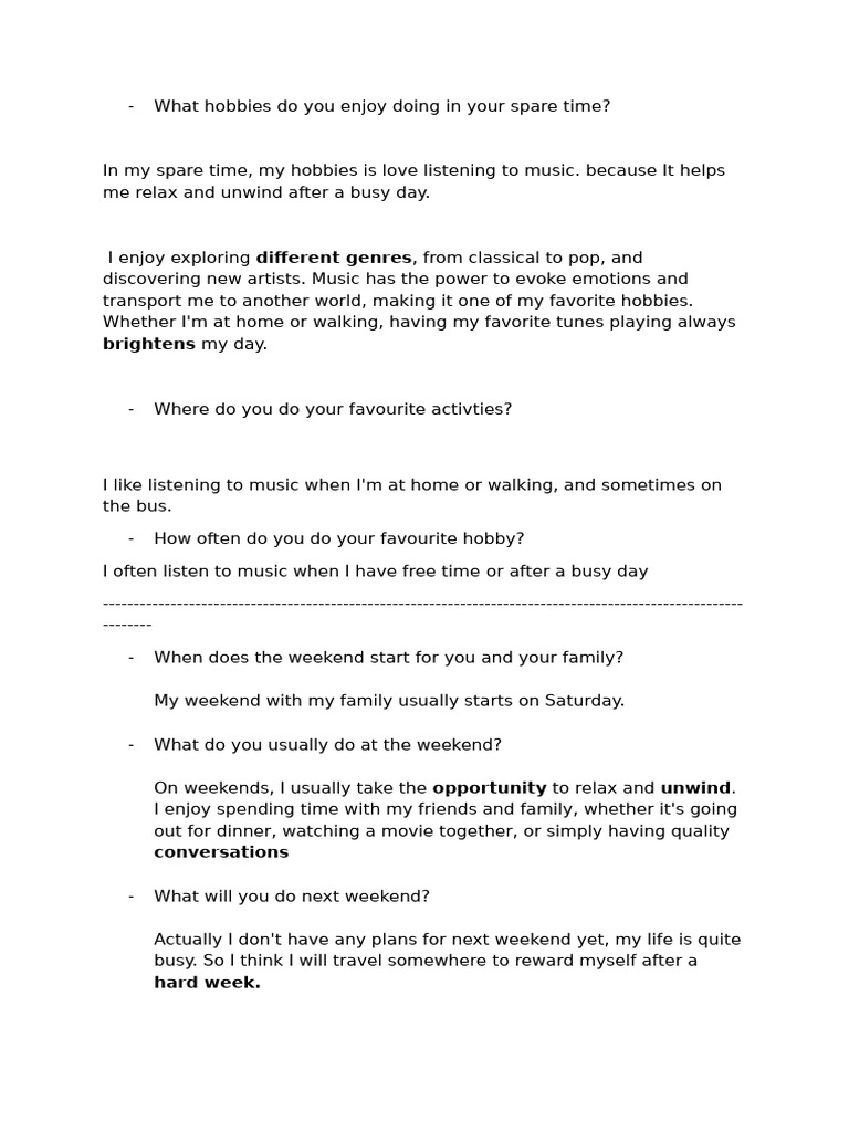 What Hobbies Do You Enjoy Doing in Your Spare Time | PDF
