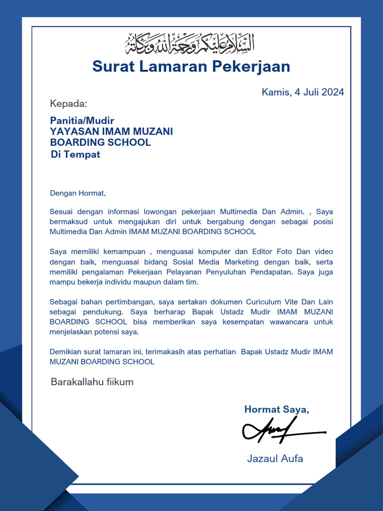 Surat Lamaran Pekerjaan A4 - 20240704 - 214509 - 0000 | PDF