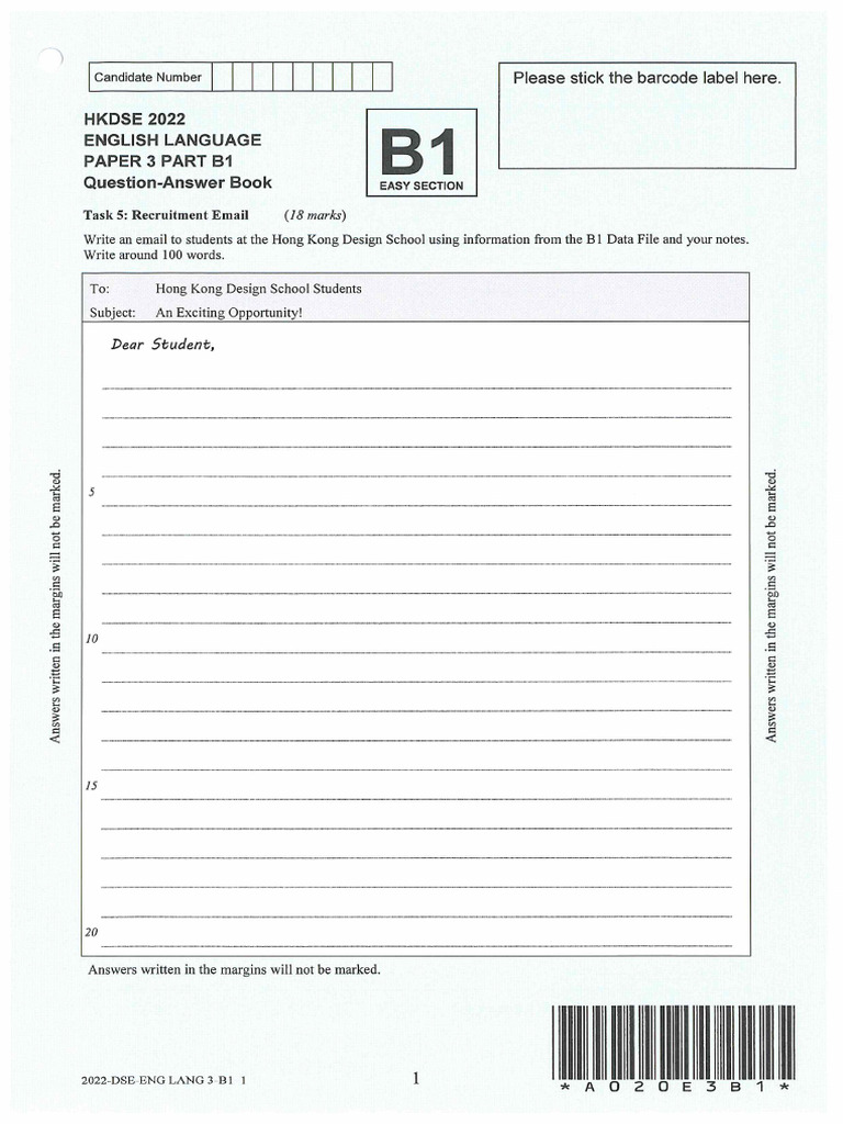 B1 Answer Sheets | PDF