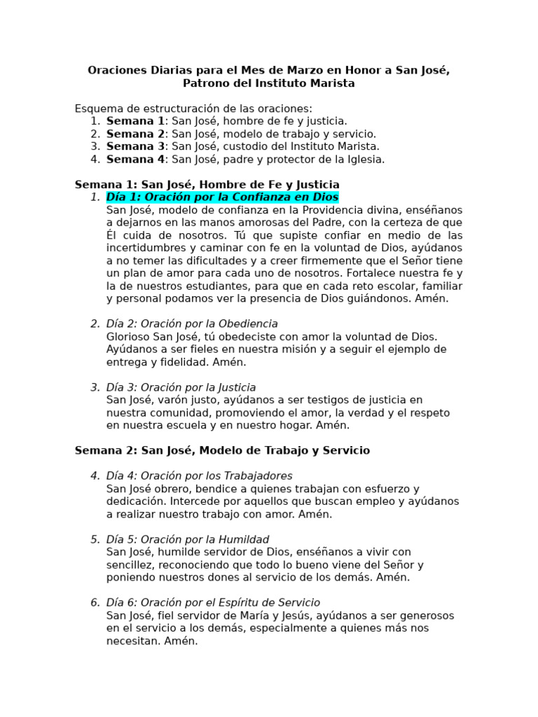 Oraciones Diarias para El Mes de Marzo en Honor A San José | PDF ...