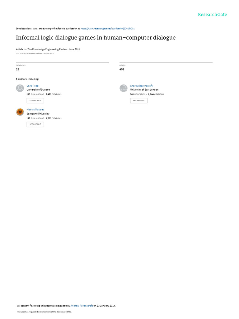 Informal Logic Dialogue Games in Human-Computer Di | PDF ...