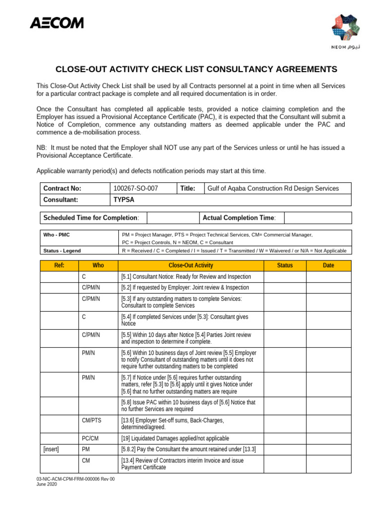 PAC Checklist for Contract Close-Out | PDF | Business Law | Private Law