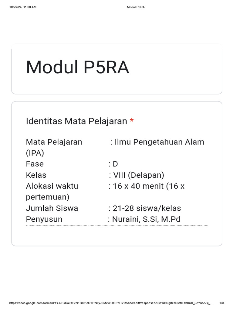 Modul P5RA Kelas 8 - Gaya Hidup Berkelanjutan - Bekal Menu Sehat | PDF