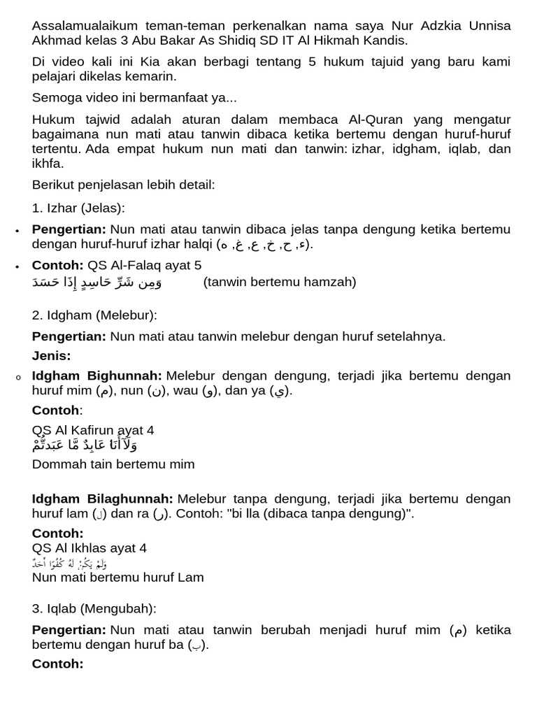 5 Hukum Tajwid untuk Membaca Al-Quran | PDF