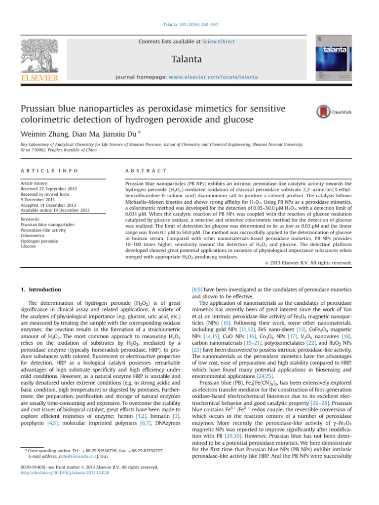 Prussian Blue Nanoparticles for H2O2 Detection | PDF | Catalysis ...