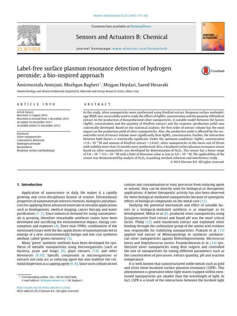 Label-Free Surface Plasmon Resonance Detection of Hydrogen Peroxide A ...