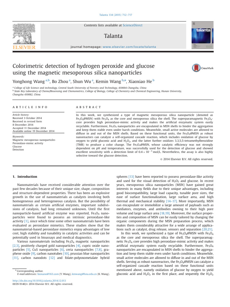 Colorimetric Detection Of Hydrogen Peroxide And Glucose Using The Magnetic Mesoporous Silica