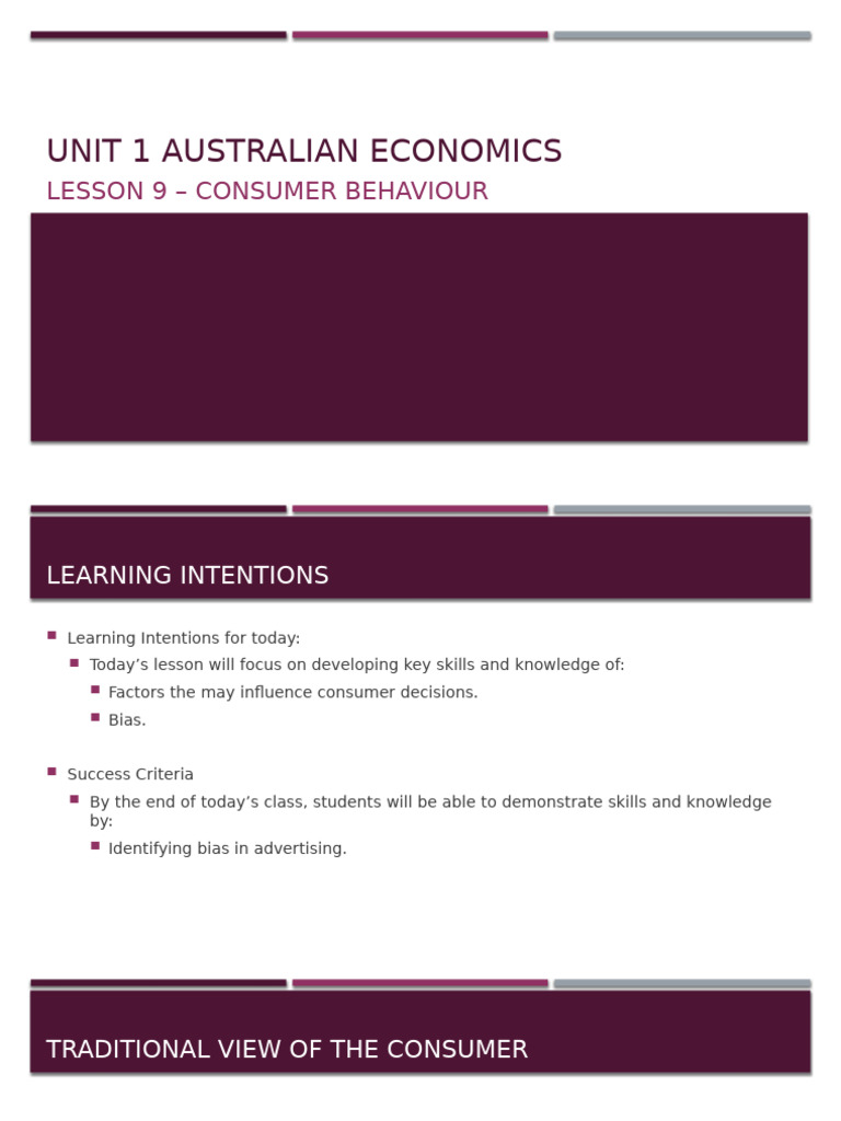 Unit 1 Economics Lesson 9 Consumer Behaviour | PDF