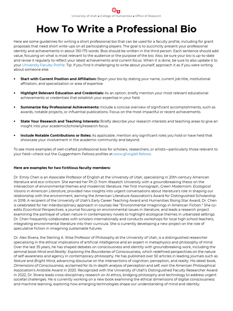 How To Write A Professional Bio | PDF | Mind | Ecocriticism