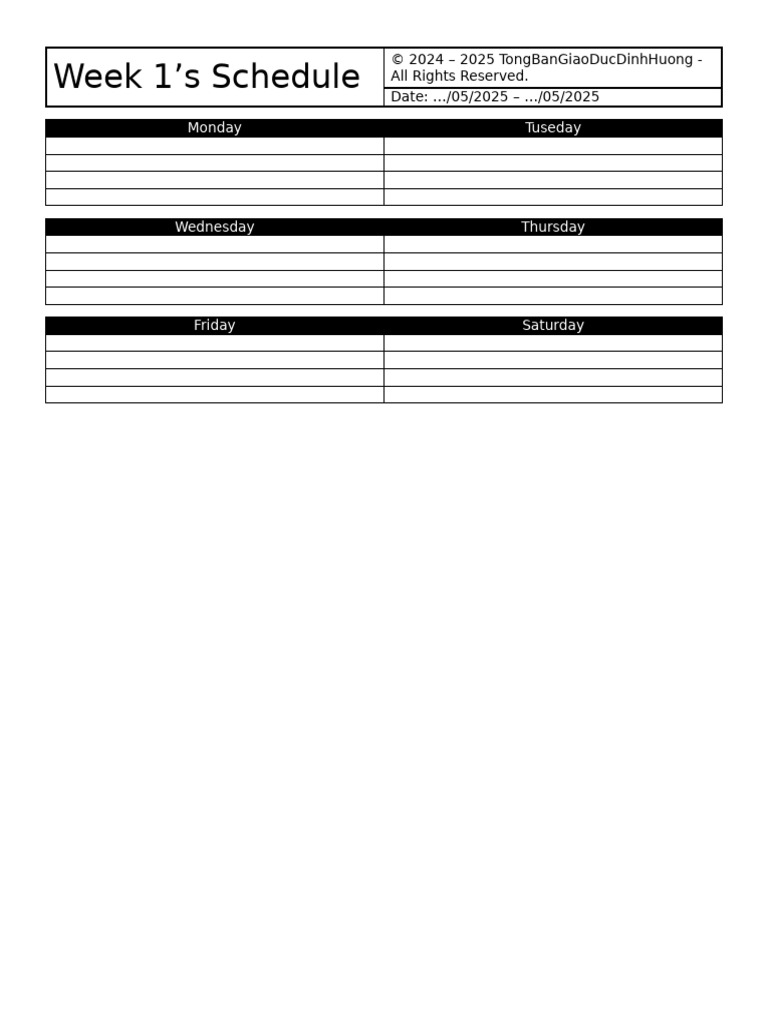 Week 1' Schedule | PDF