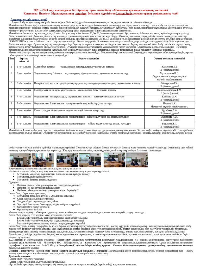 Lesson Study Топтары Жұмысы PDF.io | PDF