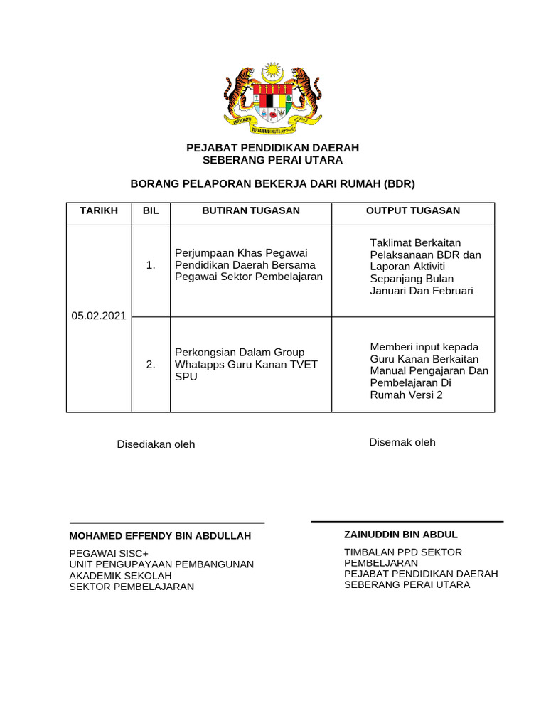 Laporan BDR 5 Feb 2021 Hingga 18 Feb 2021 | PDF