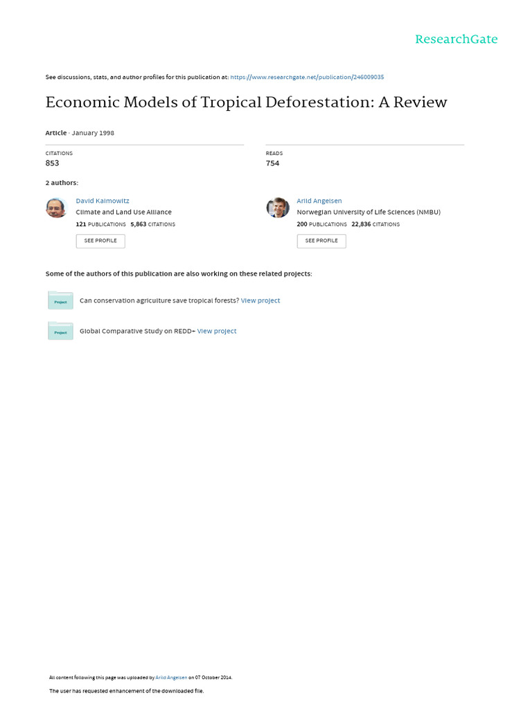 Economic Models of Tropical Deforestation | PDF | Deforestation ...