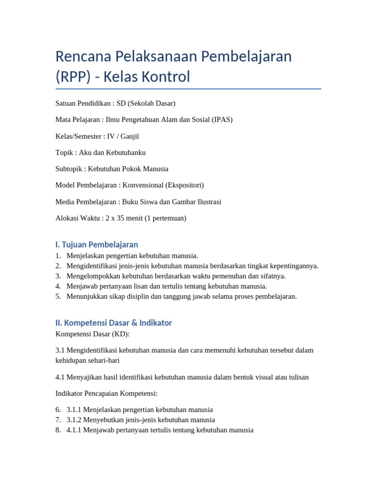 RPP IPAS Kelas4 Kontrol | PDF