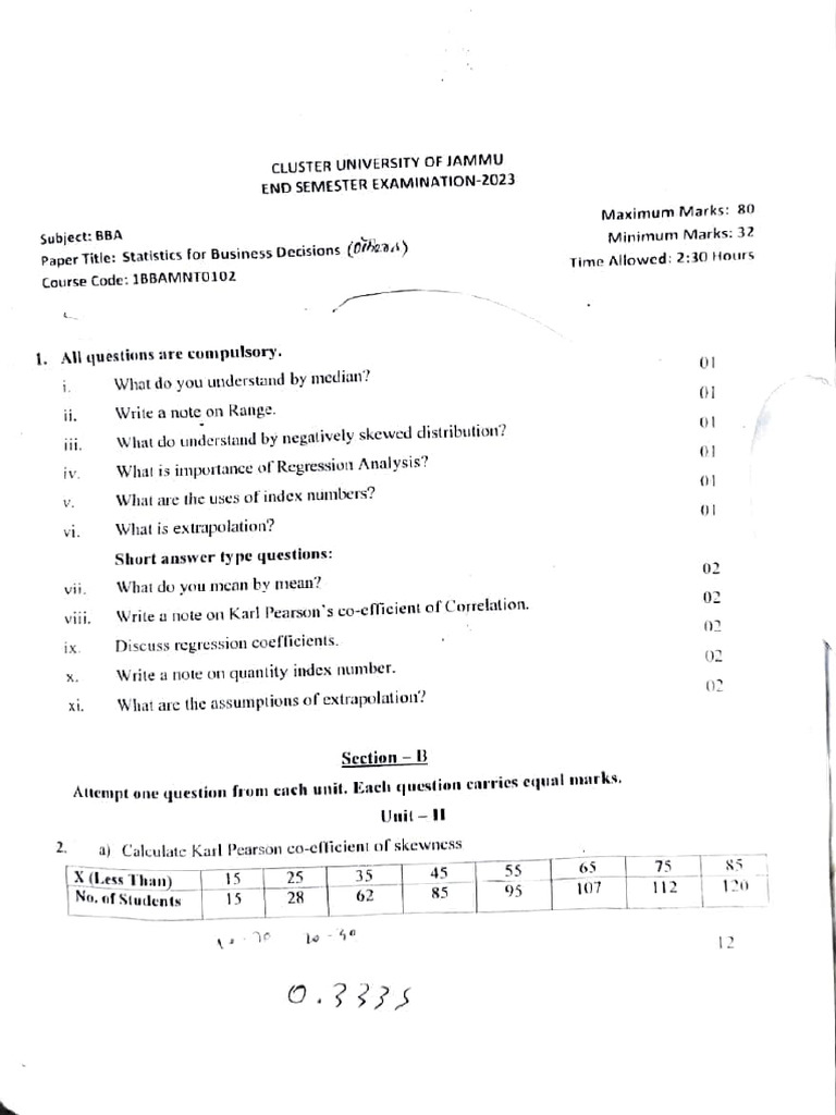 Pyq Business Statistics 1 | PDF | Regression Analysis | Skewness