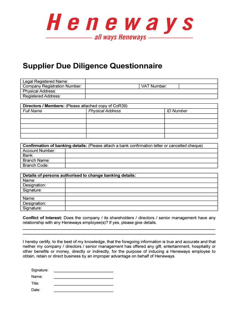 Supplier Questionnaire | PDF