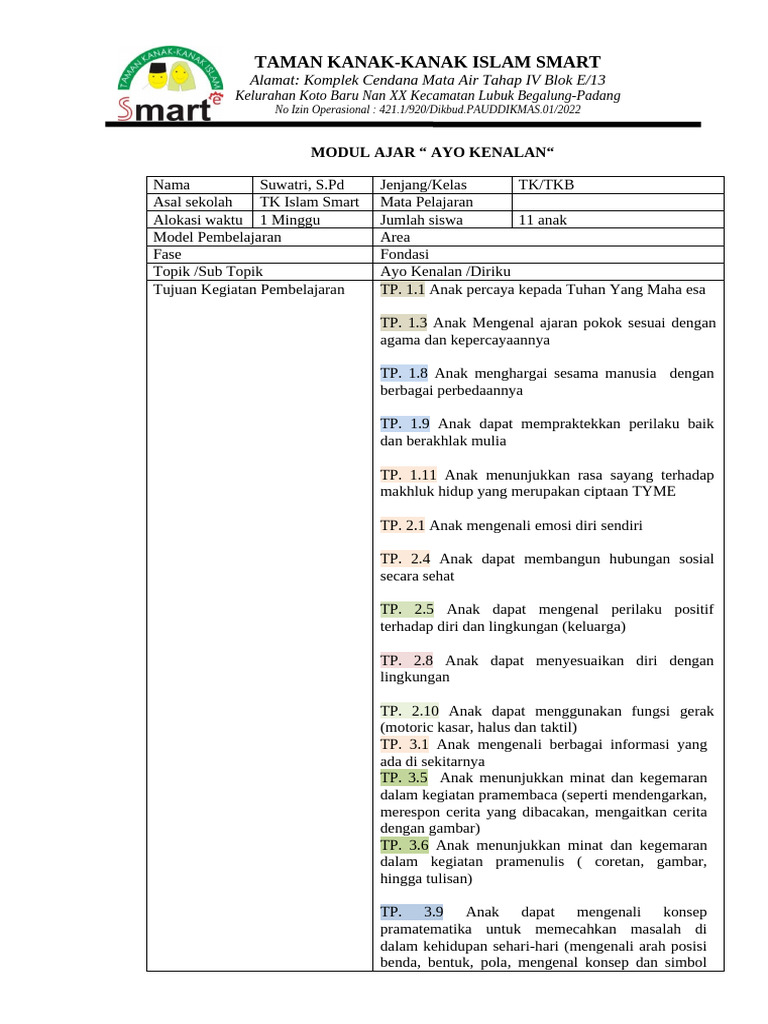 I. Modul Ajar Ayo Kenalan | PDF