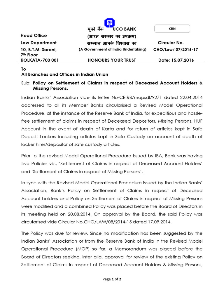 Deceased Claim Modification | PDF | Banks | Personal Finance