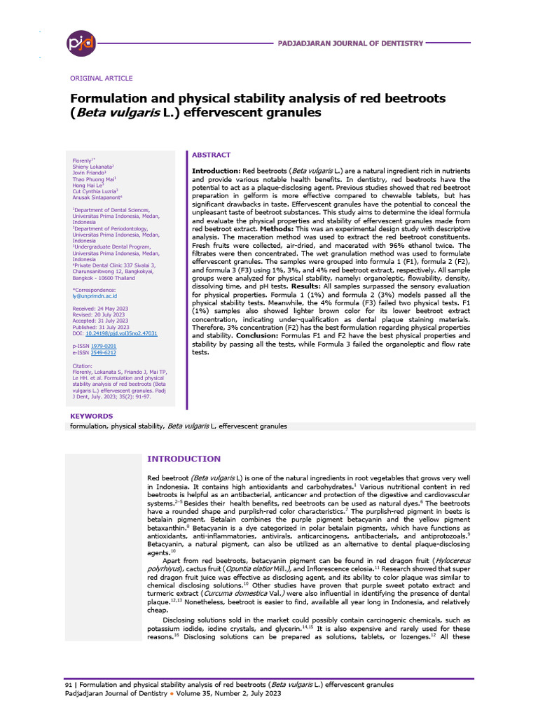Formulation and Physical Stability Analysis of Red Beetroots | PDF ...