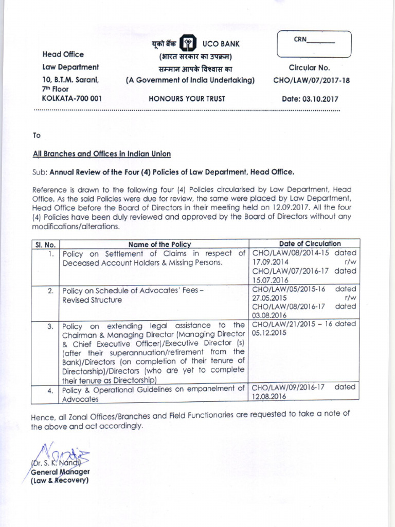 Policy On Advocate Fees and Deceased Claims | PDF