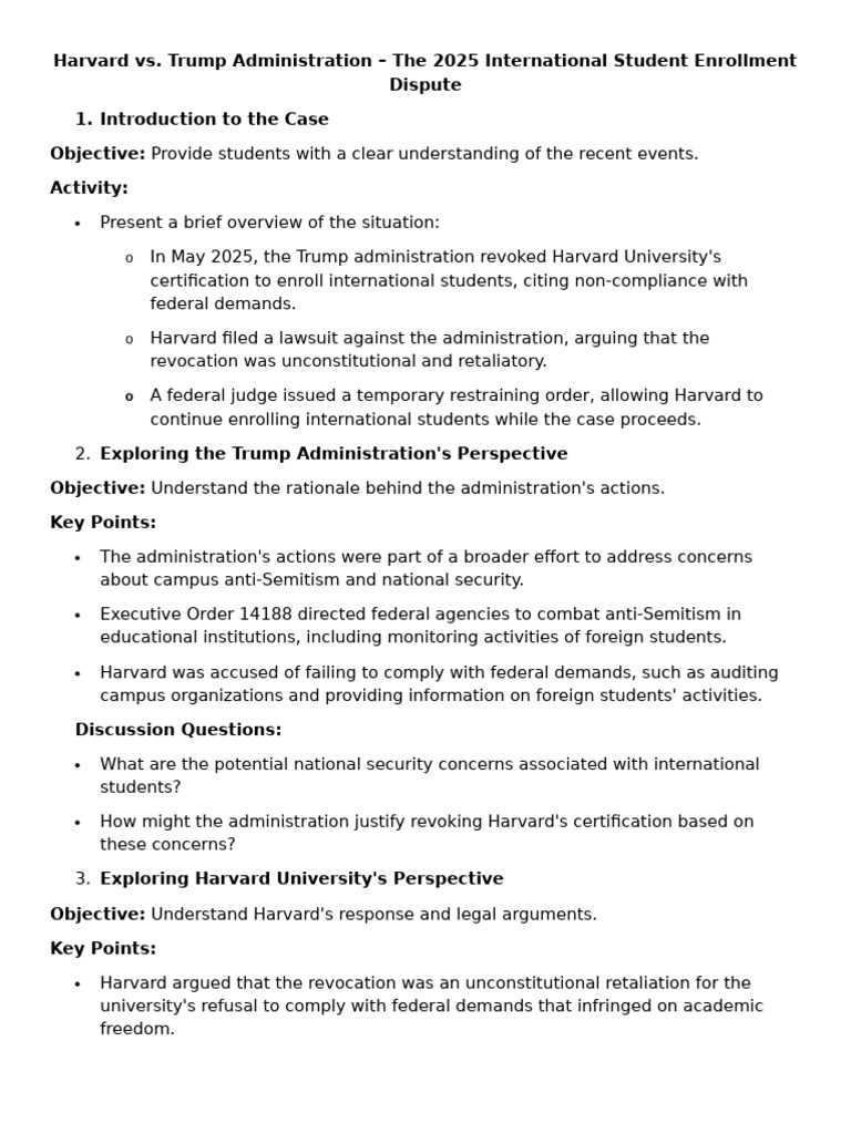 Harvard Vs Trump Administration | PDF | Presidency Of Donald Trump ...