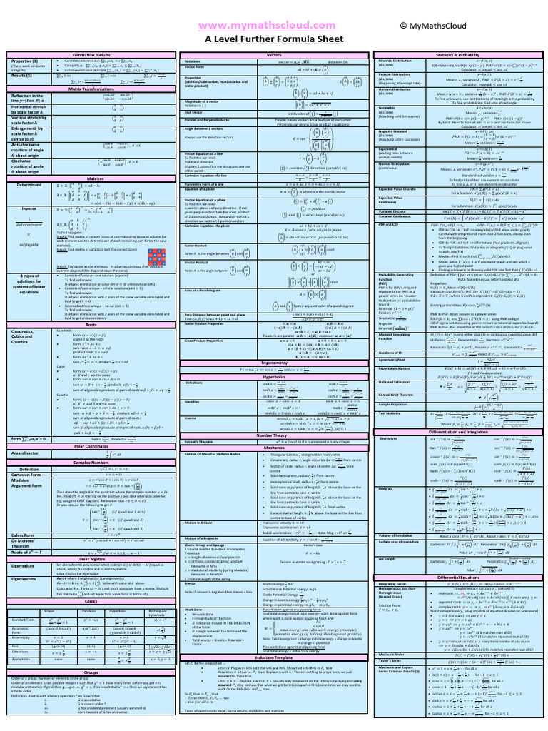 A Level Further Formula Sheet | PDF | Euclidean Vector | Variance