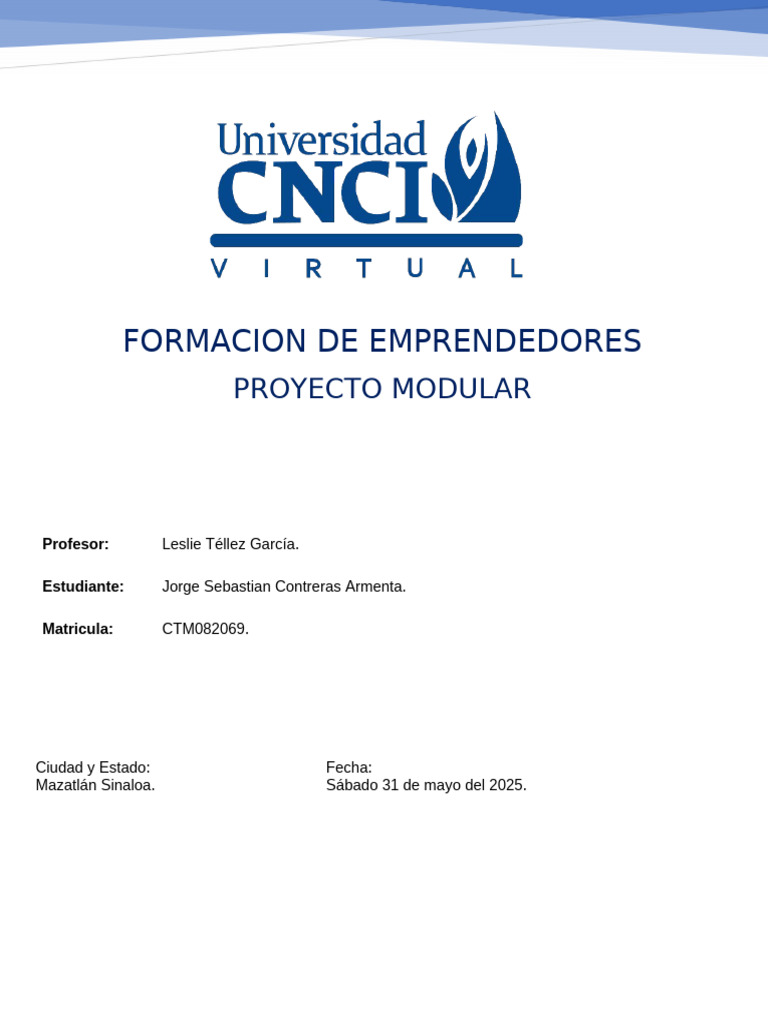 Formacion de Emprendedores Proyecto Modular | PDF | Inversiones | Planificación de recursos ...