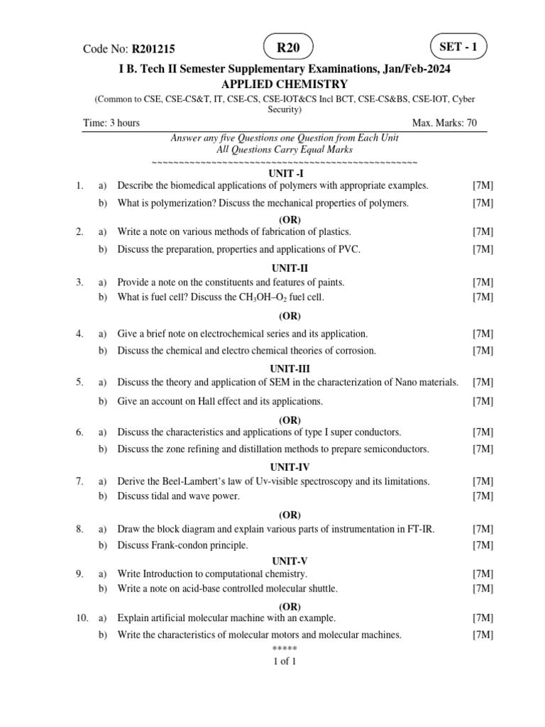 Applied Chemistry Jan 2024 | PDF | Polymer Chemistry | Physical Sciences