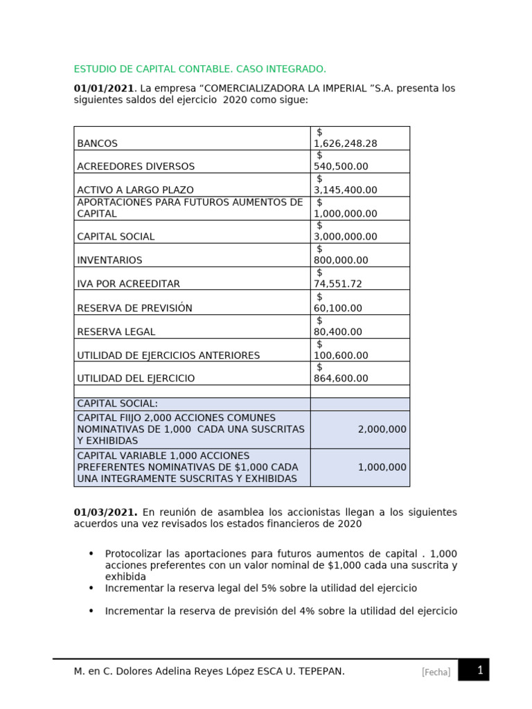 Caso Integrado. Esf,Eri,Eccc | PDF | Compartir (Finanzas) | Dividendo