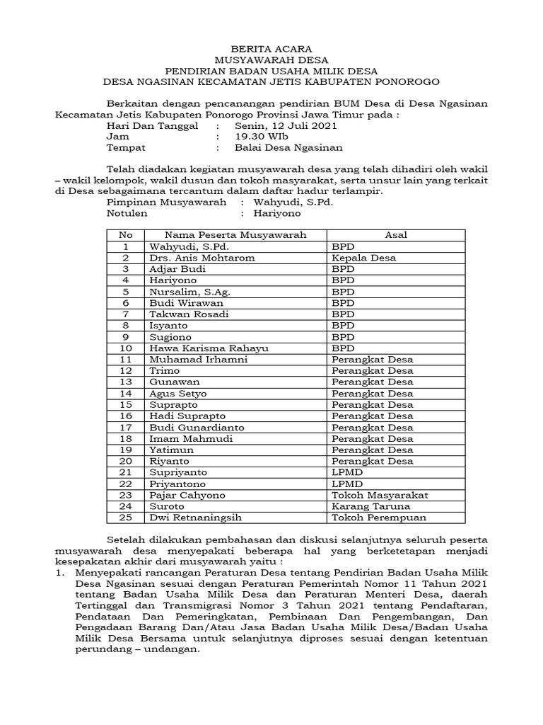 Ngasinan - Ba Musdes Pendirian Bum Desa | PDF