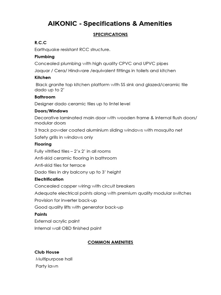 AIKONIC - Specifications & Amenities | PDF