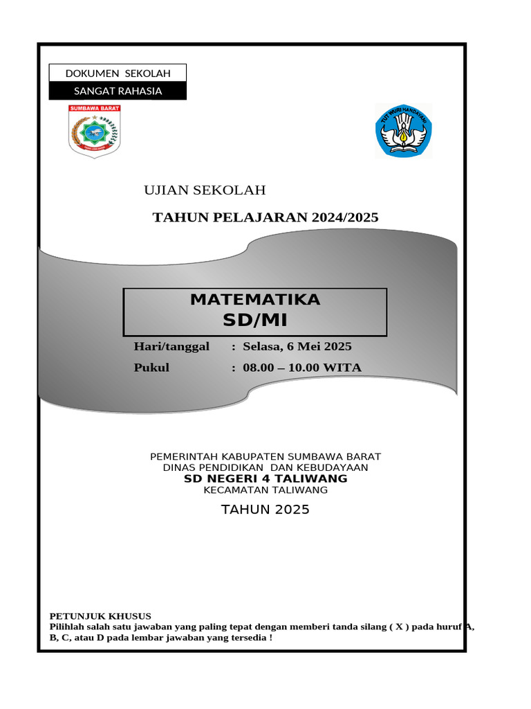 Soal Us MTK 2025 | PDF