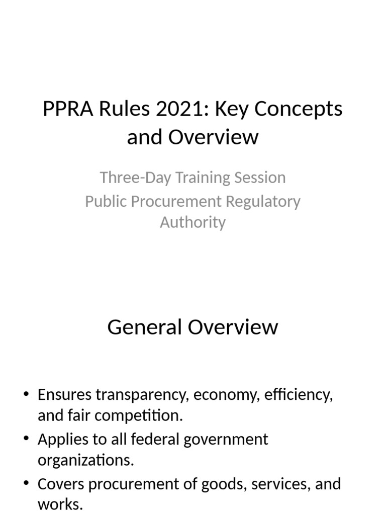 PPRA Rules 2021 Training Overview | PDF
