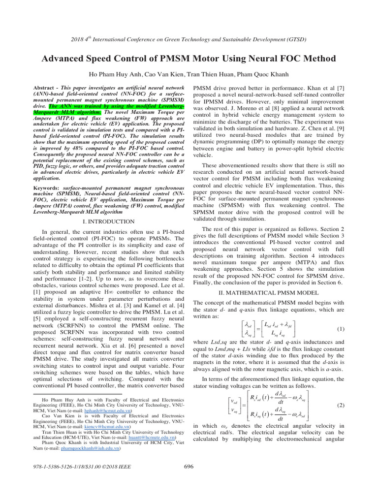 2018 C Advanced Speed Control of PMSM Motor Using Neural FOC Method ...