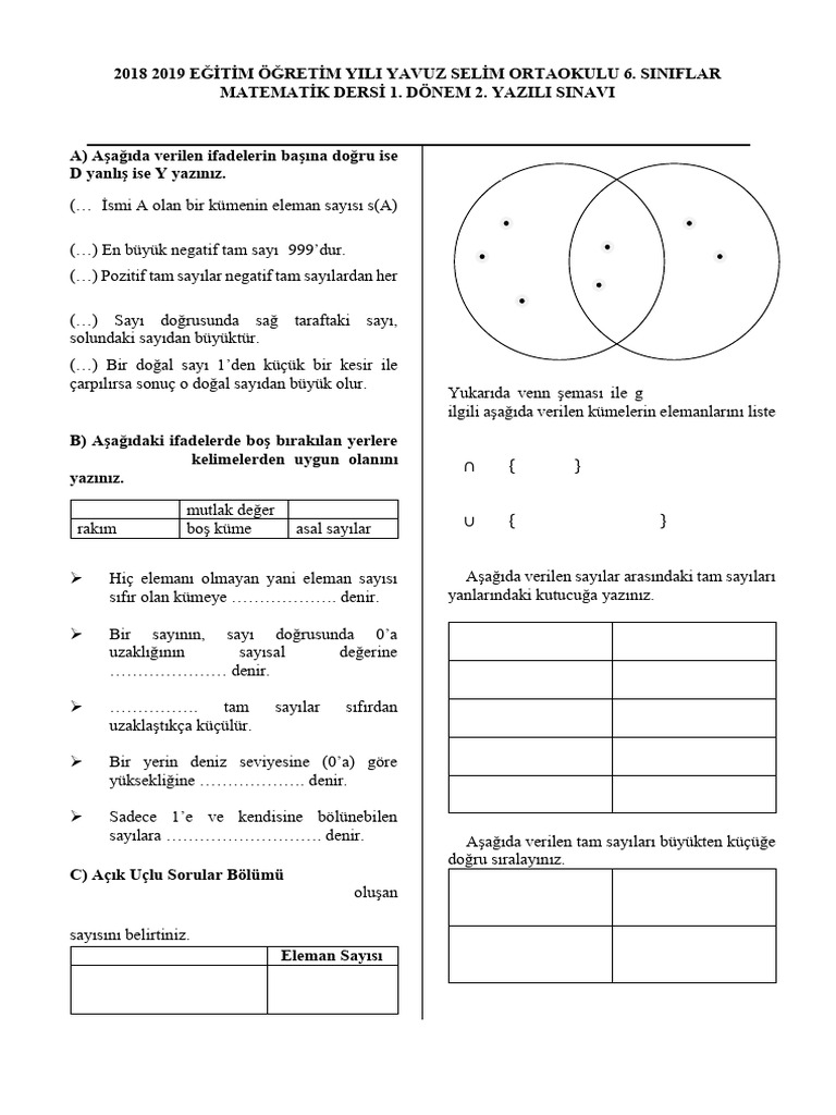 6-sinif-1-donem-2-yazili-3 | PDF