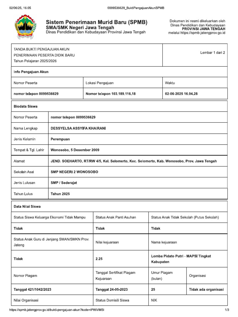 Bukti Pengajuan Akun | PDF