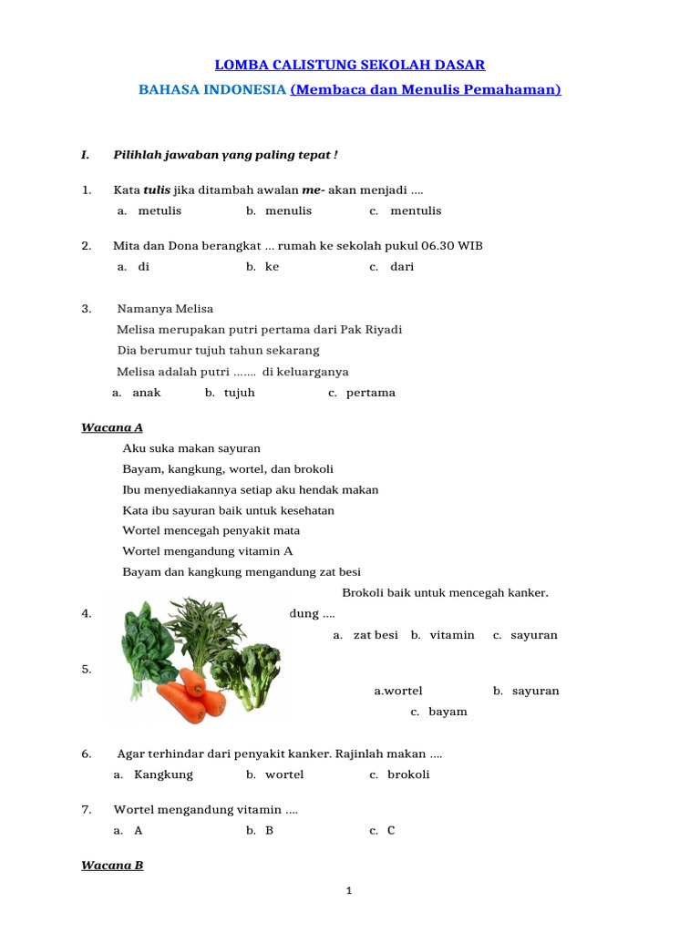 Lomba Calistung SD: Soal dan Wacana | PDF