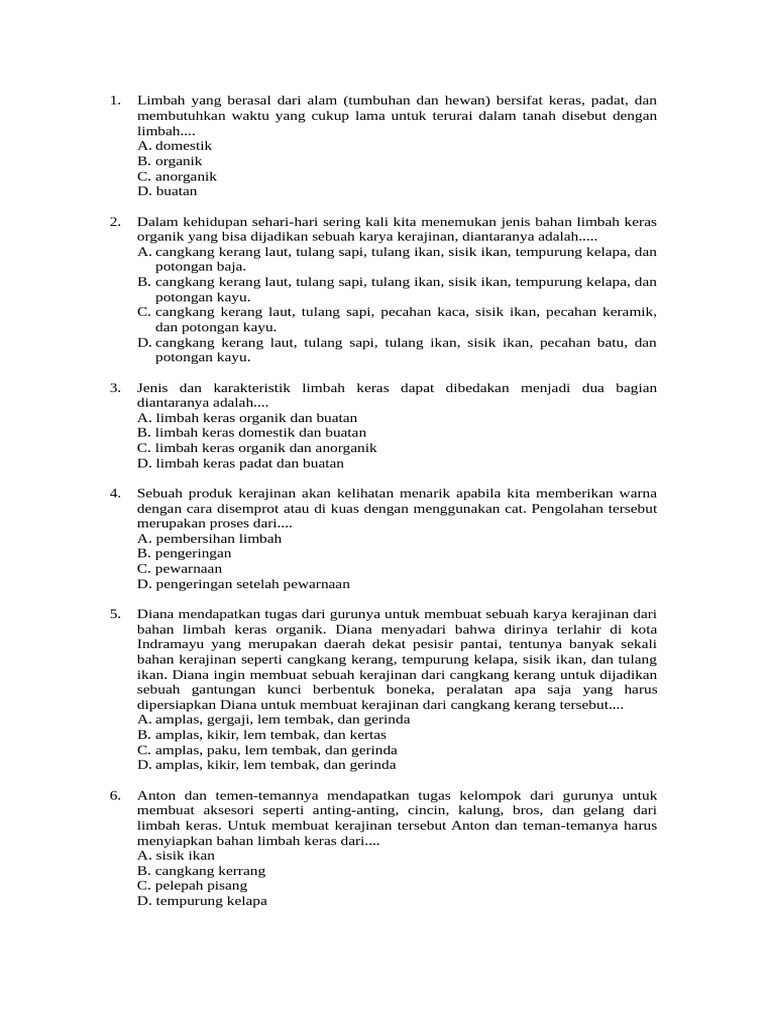 Soal Asat Prakarya | PDF