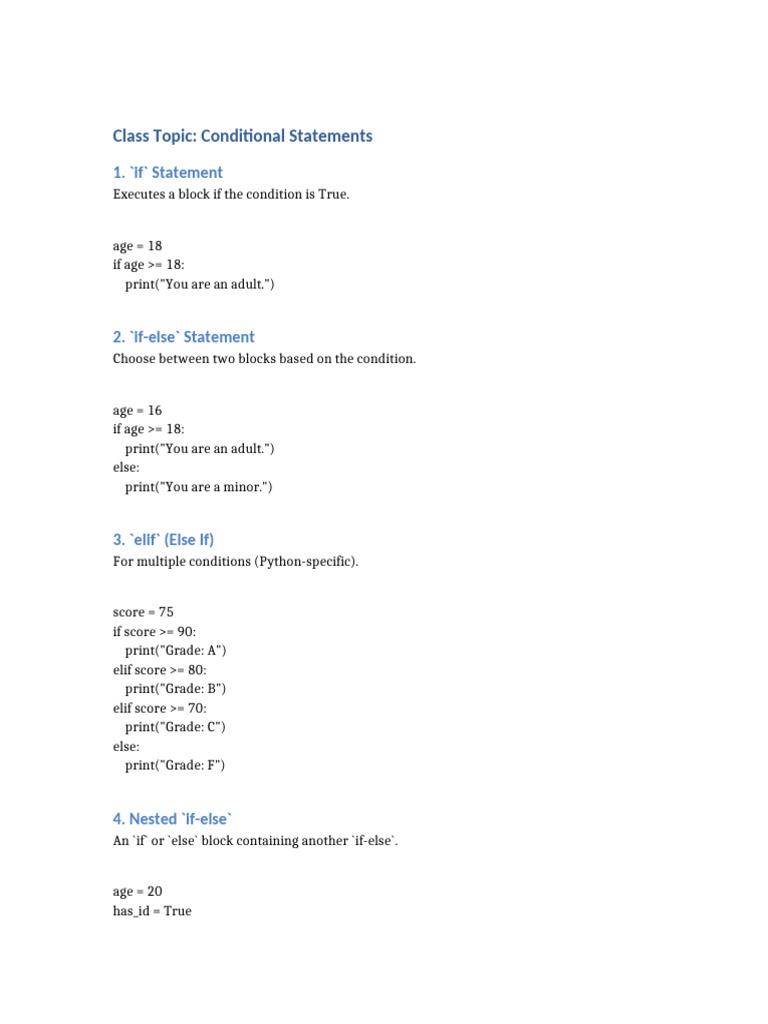 Conditional Statements Classwork and Homework | PDF