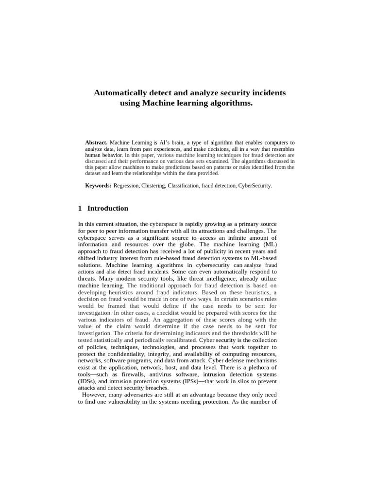 Automatically Detect and Analyze Security Incidents Using Machine Learning Algorithms. | PDF ...