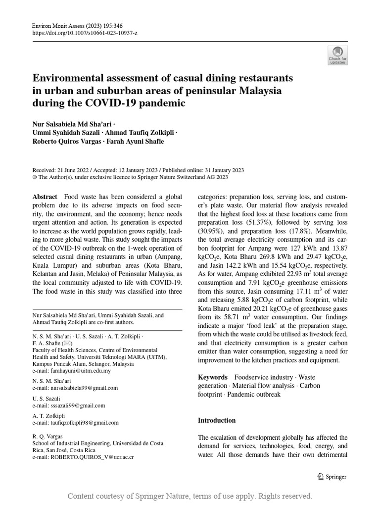Environmental Assessment of Casual Dining Restaura | PDF | Carbon ...