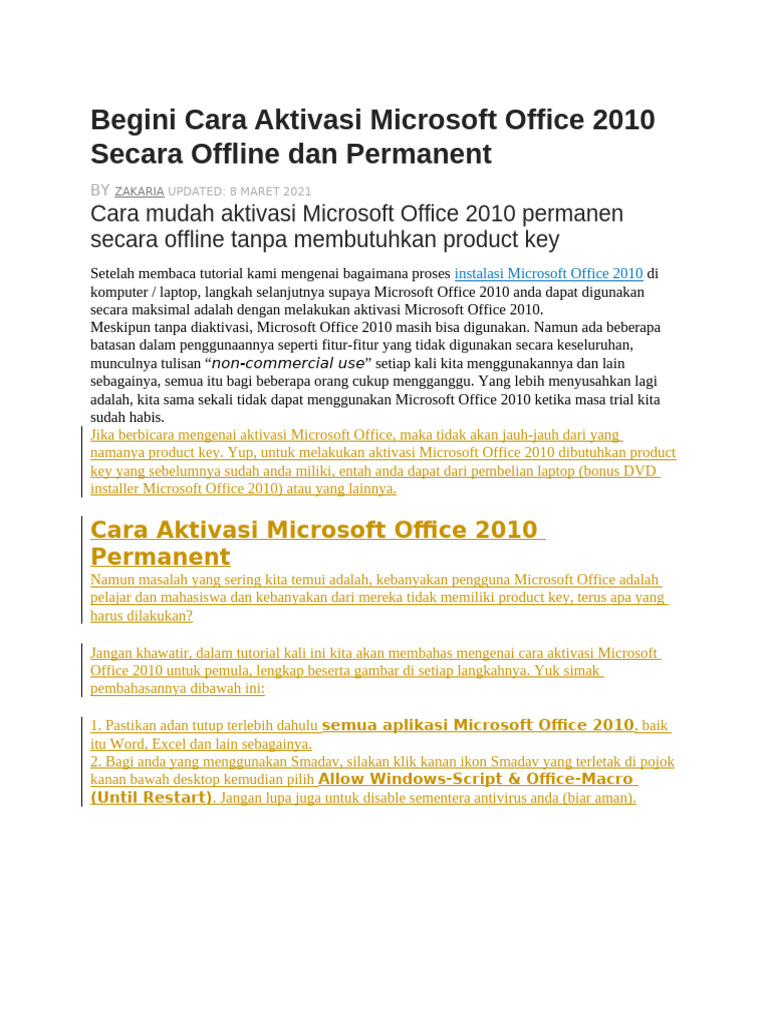 Begini Cara Aktivasi Microsoft Office 2010 Secara Offline Dan Permanent | PDF