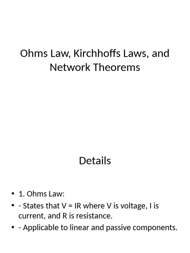 Ohms Law Kirchhoffs Laws and Network Theorems | PDF