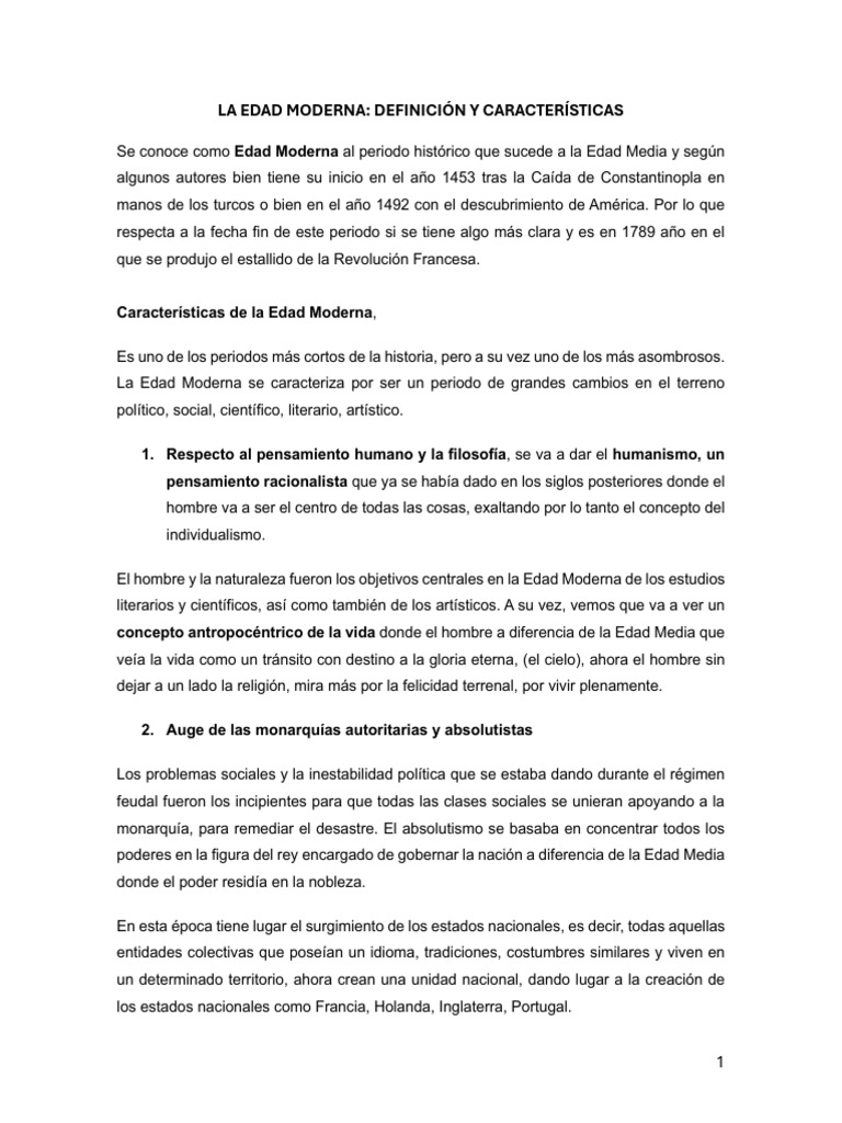 Lectura 1.1. Definición y Características de La Edad Moderna | PDF ...