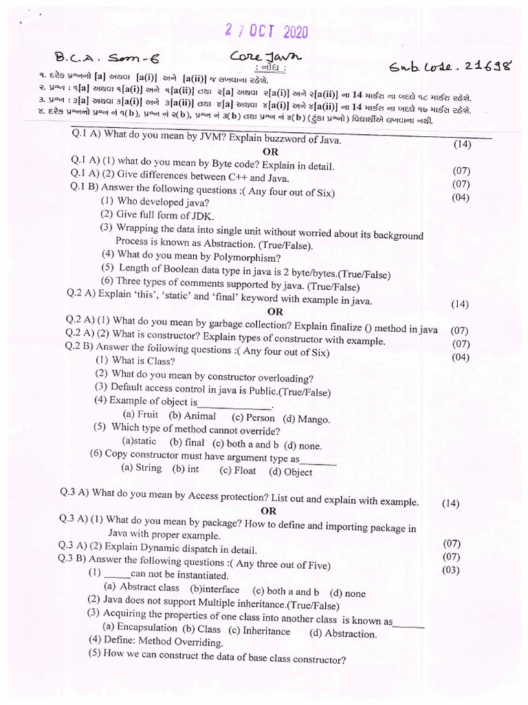 Bca Sem6 21698 Oct-2020-Core Java | PDF