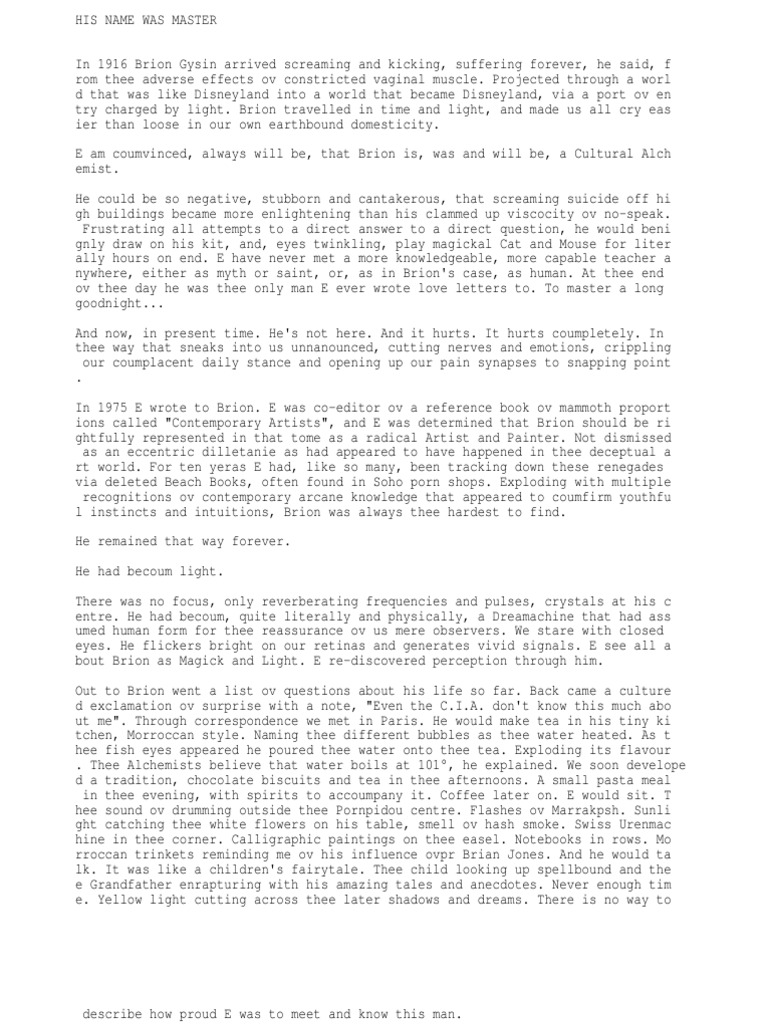Brion Gysin: A Cultural Alchemist | PDF | Dream | Magic (Paranormal)